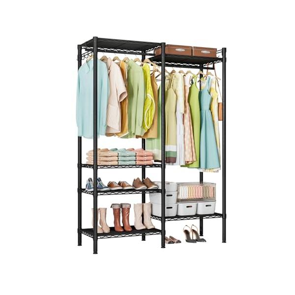 シンプルブラック/-/Fainyearn-hanggerrack64194・商品仕様本体：炭素鋼スチール（粉体塗装） サイズ：幅120cm×奥行40cm×高さ194cm・大容量ハンガーラック1台に2本のハンガーポールが付いており、洋服を2列...