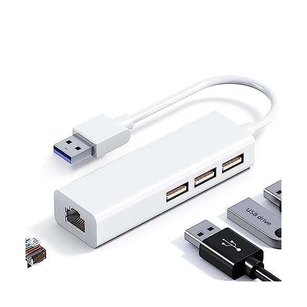 ホワイト/USB LAN/-・4in1 USB ハブパソコンまたはデスクトップPCのUSB-Aから、3つのUSB-A 2.0規格対応し、有線LAN回線接続にも対応もできるように設計されています複数のHDD外付け、USBメモリ、スマートフォン...