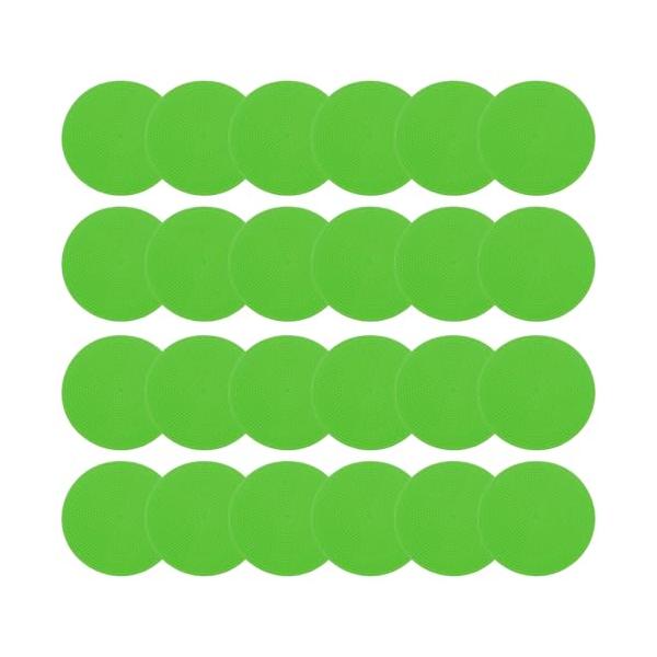 緑/-/-・素材：TPE；カラー：緑；直径：10cm / 3.94；パッキングリスト：床用ドット24個、収納バッグ1個・利点：1. フラットなアジリティコーンは、TPE素材で作られており、柔らかく、耐久性があり、防水性があり、比較的長い寿命...