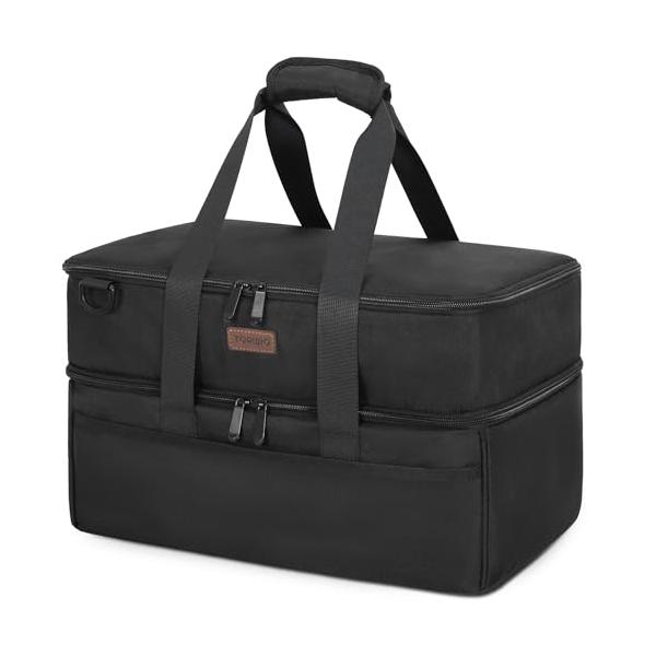 アウトドア旅行ブラック/-/TJN60068-Gas-stove-bag-BK・大容量2層設計上部と下部の2つの収納スペースがあり、様々なキャンプ用品を整理して収納できます。上部は最大6本のガス缶を収納可能です・軽量かつコンパクト440gと...