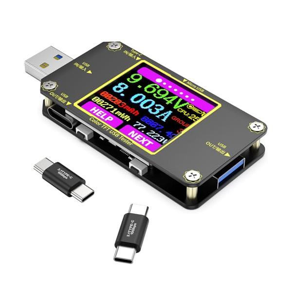 -/0-8A/KWS-A3・Size:0-8A・多機能USBチェッカー:この電流計はUSBだけではなく、Type-CとMICROUSB機器の電圧/電流/容量/エネルギーなどを簡単にチェックできる装置です。電子製品を繋げるだけで、電圧V、電流...