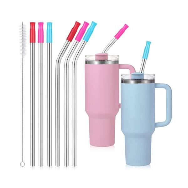 メタル/12/-・Stanley用交換用ストロー:長さ12インチの曲がったストロー3本とストレートストロー3本、シリコンチップとクリーニングブラシ1本が含まれます。スタンレー40オンス30オンスのタンブラーカップと完全に互換性があります。・...