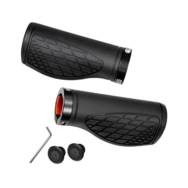 ブラック/95mm+95mm/-・Color:ブラックSize:95mm+95mm・商品内容：自転車グリップ、エンドキャップ、取付六角工具長さ：左右ショート95mm材質：PU対応フィットハンドルバーの直径：20-22.2mmロード、MTBな...