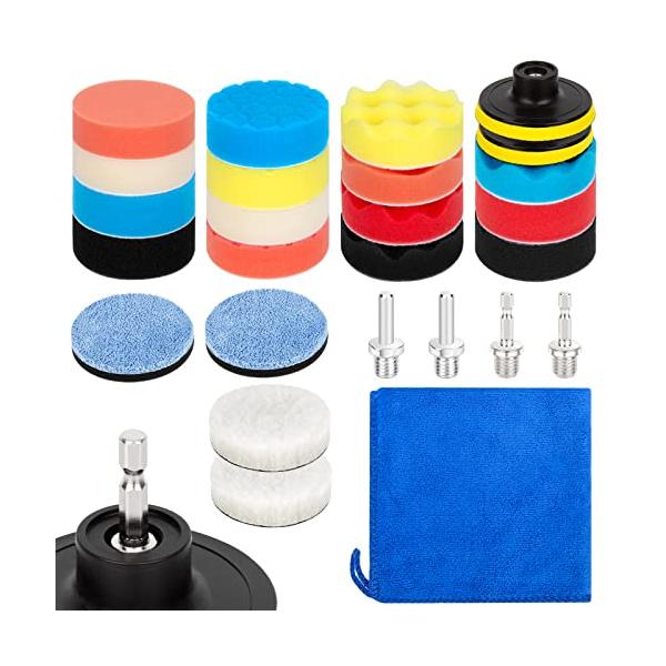 パッケージ個数:26・高品質ポリッシャースポンジセット車の美しさ、ワックスがけ、研磨用のインパクト用バフです。研磨バフは柔軟なスポンジ材質ですが、超弾性、超靭性、強い吸水性、良好な空隙率が備えています。ポリッシャーバフスポンジ使用時、弾性が...