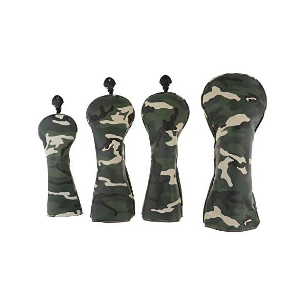 迷彩グリーン/-/-・パッケージ個数:1・素材4本/セットの高性能PU No. 1、3、5、交換可能な番号タグ付きUTゴルフクラブヘッドカバープロテクター：2、3、4、5、7、X・守る厚手の黒い裏地で、クラブを遊びや旅行中に発生する可能性が...