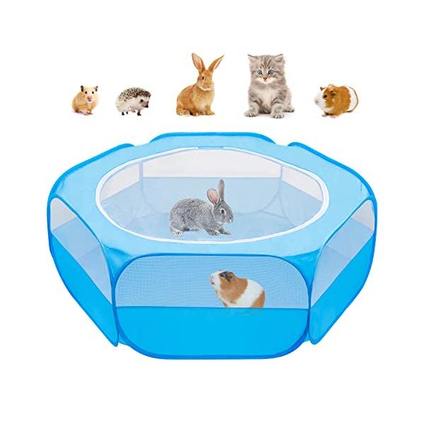 折りたたみライトブルー/-/-・Color:ライトブルー・パッケージ個数:1・フェンスのアップグレード元の製品では、側面ににすべてネットがありましたが、今回の小動物用プレイサークルでは、1/2ネットと布を入れることで、ペットがかじりにくくな...