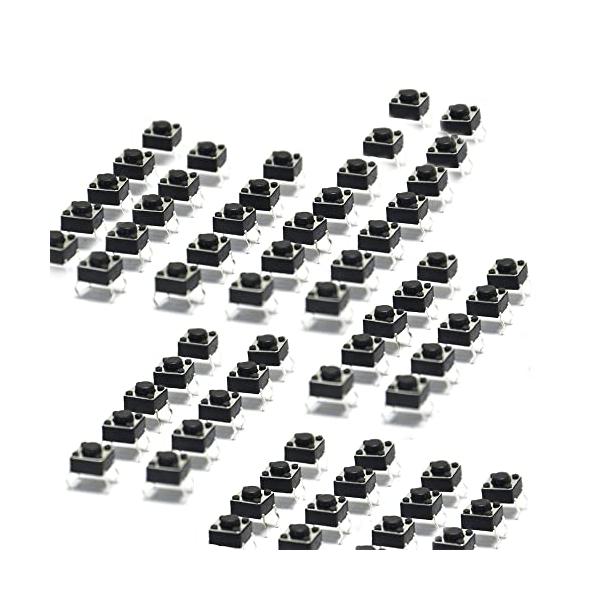 パッケージ個数:1・大きさ: 6X6X5mm ピンの付け根からボタンの先までの高さ約6ミリ・定格負荷:DC12V 0.1 A・接触抵抗:  = 0.03Ω・色: 黒・入数: 100個