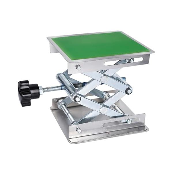 シルバー/100*100mm/MNLFT-10・NumberOfItems:1・実験器具の昇降や位置調整などに使えるラボジャッキです。ハンドルで簡単に作業台の高さが調整できます。・サイズ天板：100ｍｍ×100ｍｍ　自由調整高さ：4.5cm...