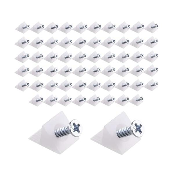 -/-/YAO-224・セット内容プラスチックアングルブラケット6０個（ネジ付き）サイズ：15×13×9mm カラー: ホワイト・材質：プラスチック（アングルブラケット） ステンレス鋼（ネジ）・ 取り付け方法 プラスチック留め具の出っ張りを...