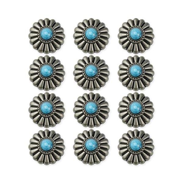 グレー/17mm/-・Color:グレー・ターコイズコンチョボタン・ミニフラワー12個セットです。留め具として、ネジを12個付属します。・コンチョのサイズ：直径約17mm（画像にご参考ください）　　カラー：ターコイズブルー・グレー仕上げ　　...