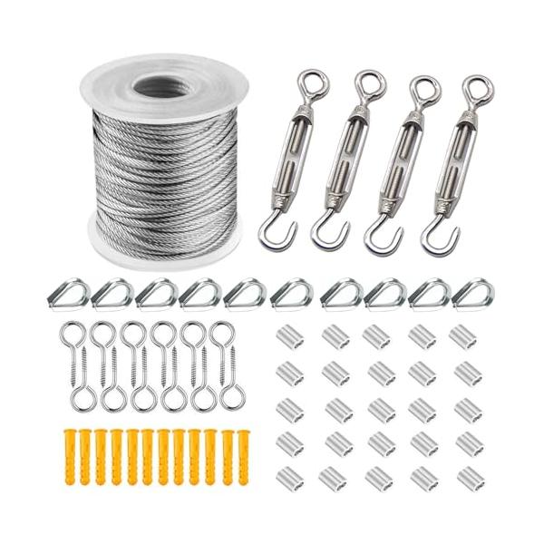 -/-/1.5MM x 55m・Model:1.5MM x 55m・バスケット内容ステンレスロープ 直径は1.5ｍｍ、長さは55ｍです。1.5mm 8文字型アルミスリーブ 25個、ワイヤロープシンブル 10個 、ターンバックル 4個 、クロ...