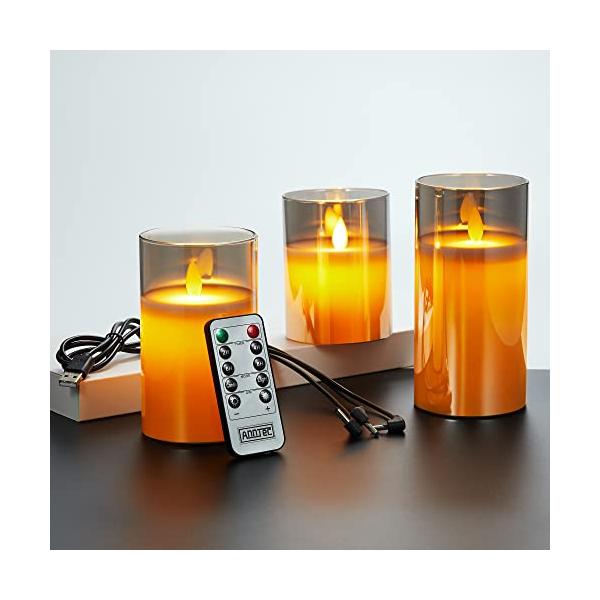 Usb 充電 式グレー/L（7.5cm×15cm）、M （7.5cm×12.5cm）、S（7.5cm×10cm）/-・Color:グレー・ユニークなデザイン：このフレームレスキャンドルLEDは、本物のワックスでできており、家の装飾、ハロウィ...