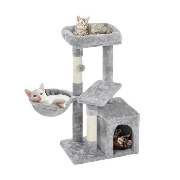 モダンライトグレー/50x34.5x87 cm/592535・Color:ライトグレー・高品質&amp;耐久性この自立式キャットタワーは高品質の木材、ふわふわの布地とサイザル麻ロープで作られ、ペットに最適です。また、丈夫で安定した構造で、こ...