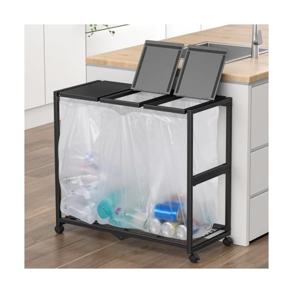 ブラック/-/3LLJDJHEI・Color:ブラック・??1台で3分別できるゴミ箱中身が見える3分別ゴミ袋ホルダーですので、瓶・缶・ペットボトル・プラスチックなどの資源ごみを分別することにぴったりする上、ゴミの量が一目でわかり、捨てるタイ...