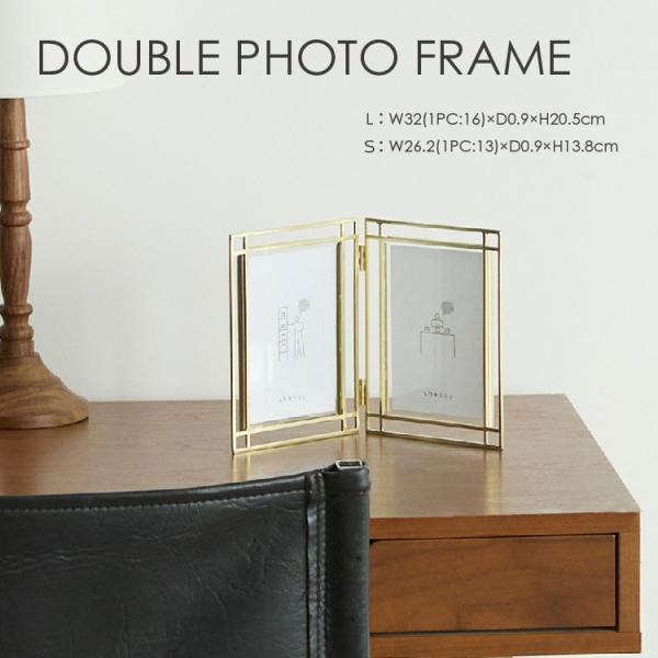 ホテルライクなアウトラインフレームのダブルフォトフレームゴールド / シルバーL / Sガラスの美しい透明感と高級感あふれるゴールドとシルバーのカラーとアウトラインが特徴のダブルフォトフレームです。シンプルで華奢なフレームデザインは、お気に...