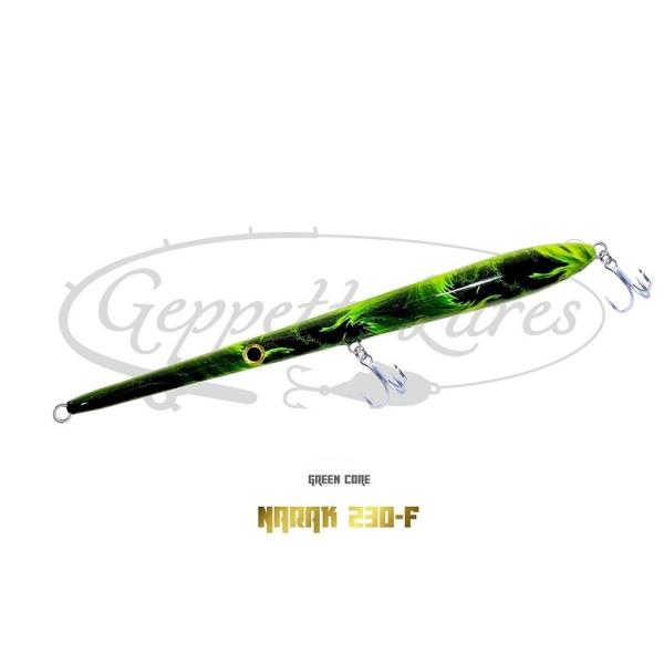 Geppetto LuresNARAK 230 Fmade in Italycolor: Green CoreLenght: 230 mmWeight: 35グラムAction: フローティングInternal structure in s...