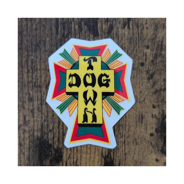 【ST-1021】Dogtown Skateboard ドッグタウン STICKER スケートボード ステッカー CROSS LOGO RASTA 5.1■カラーイエローグリーン（クリアタイプ）■サイズ縦5.1cm×横4.1cm※稀に折れ、...