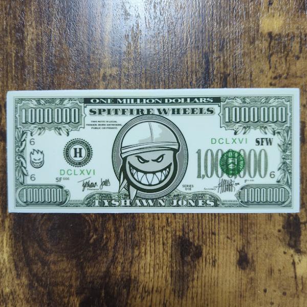 【ST-1131】Spitfire Wheels Skateboard スピットファイア スケートボード ステッカー MILLION DOLLAR BILL■カラーベージュ×グリーン■サイズ縦6.7cm×横15.7cm※稀に折れ、印刷ミス、...