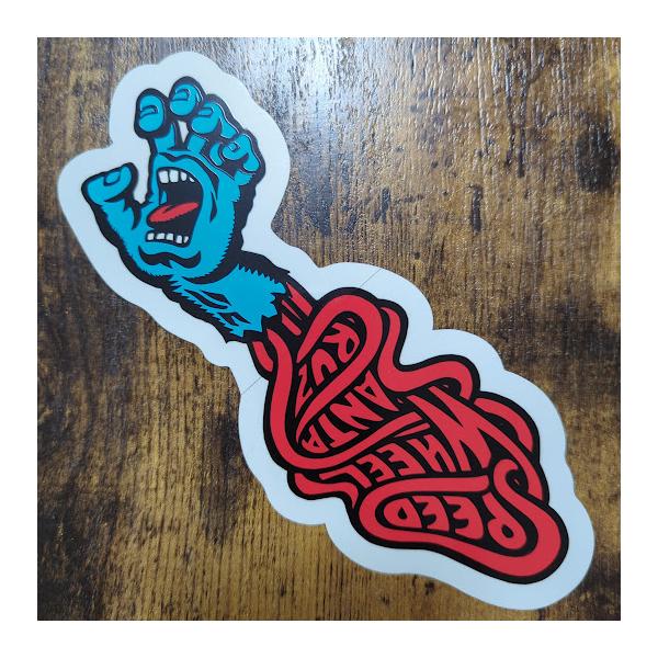 【ST-478】Santa Cruz Skateboards sticker サンタクルーズ スケートボード ステッカー SPEED WHEELS HAND■カラーブルー×レッド（クリアタイプ）■サイズ縦17.7cm×横6cm※稀に折れ、印...