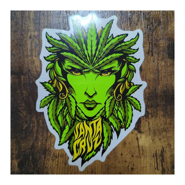 【ST-609】Santa Cruz Skateboards sticker サンタクルーズ スケートボード ステッカー Weed Goddess■カラーグリーン×イエロー（クリアタイプ）■サイズ縦15.6cm×横10.5cm※稀に折れ、印...