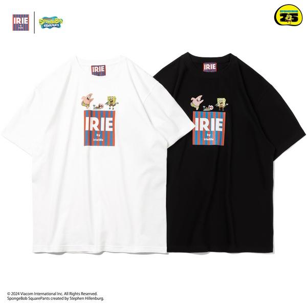 2024 SUMMERラインのIRIE(by lrie Life)【アイリー】Ｔシャツ。大人気アニメーションのスポンジ・ボブとのオフィシャルコラボレーションアイテム。" 音楽 " をテーマにデザインされた本コレクション。スポンジ・ボブとパト...