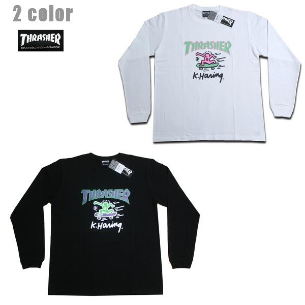 2021 FALL-WINTER THRASHER【 スラッシャー 】長袖Tシャツストリートアートのレジェンド　Keith Haringとの数量限定コラボ長袖Tシャツ。スケーターの大定番。ストリートシーンでも人気爆発！Ｍ　(着丈約69cm、...