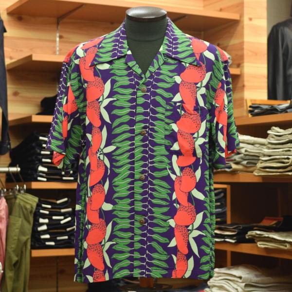 作品名：MANGO BORDER素材：レーヨン羽二重プリント：抜染柄パターン：ボーダーボタン：ココナッツ復刻(入荷)：2001年マンゴーフルーツのボーダー柄1940年代後期の「KRAMER'S」ブランドのデザインを復刻。1930年代にミリタ...