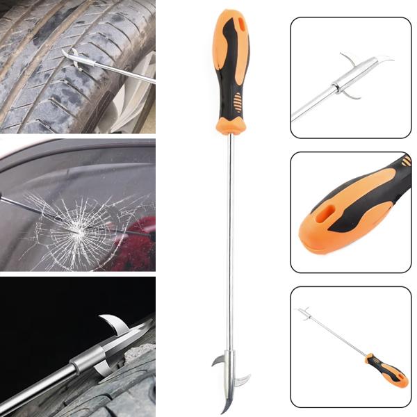 ◆商品名 :タイヤ ストーンリムーバー 工具◆用途 :タイヤの溝に詰まった小石などを除去できるタイヤストーンリムーバー取れにくい小石なども引っ掛けやすい3本の爪と、溝の異物を取り出すブレード付きで簡単除去・特殊な設計で楽に取れるので作業が捗...