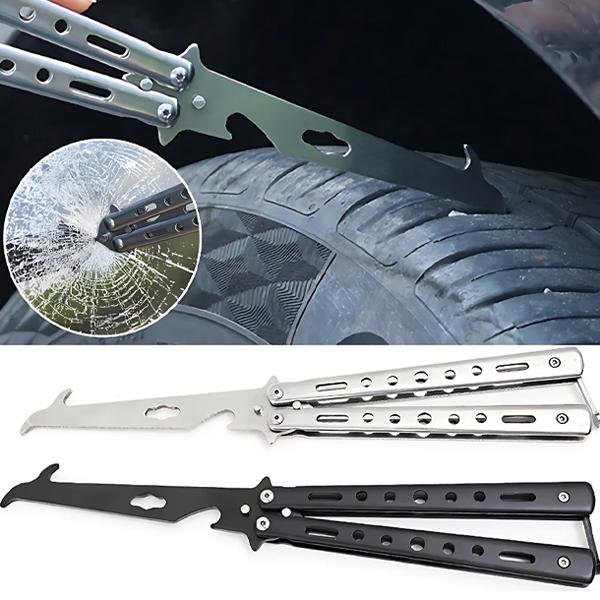 ◆商品名 :タイヤ ストーンリムーバー 工具 バタフライナイフ型◆用途 :タイヤの溝に詰まった小石などを除去できるタイヤストーンリムーバー取れにくい小石なども引っ掛けやすい2本の爪と、せんぬき付き特殊な設計で楽に取れるので作業が捗りますバタ...