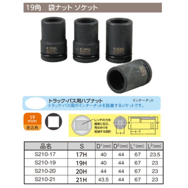 メーカー製 インパクトソケット ソケット 19角差し込み口安心のメーカー製 TIPTOP 小さな部品ですがですが、作業効率に直結します。トラック  バス 用 ハブナット インナーナット 脱着 ソケット袋ナット （ＪＩＳ規格ＴＢ用インナーナッ...