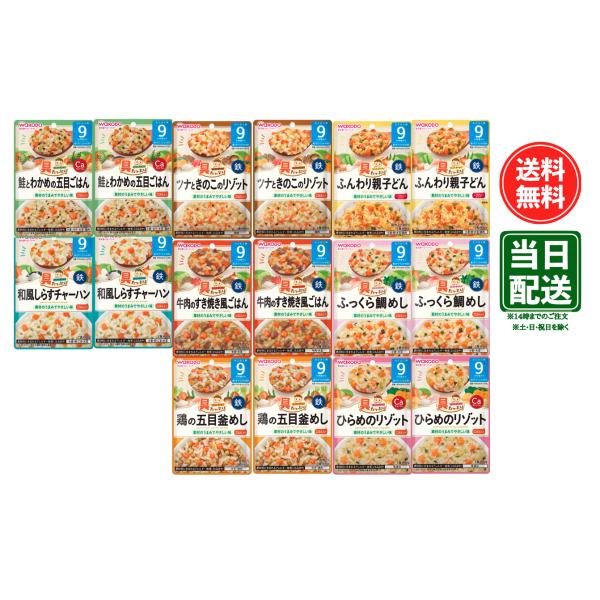 和光堂 離乳食 ベビーフード 具たっぷり グーグーキッチン 9か月頃から アソート 食べ比べセット ごはん系【アソートの内容】：1 鶏の五目釜めし　2 和風しらすチャーハン3 ふっくら鯛めし　4鮭とわかめの五目ごはん5 ツナときのこのリゾッ...