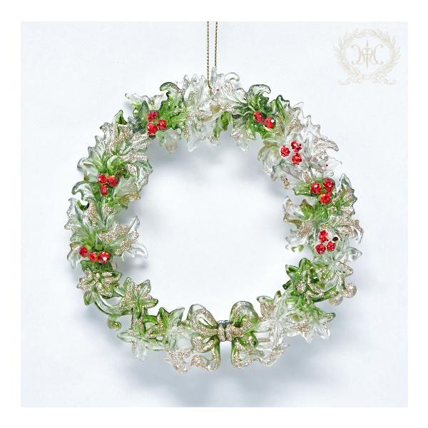 ヒイラギとポインセチアを連ねたかわいいリース型のクリスマスツリーオーナメント。クリスマスらしいカラーでツリーによく映えるツリー飾りです。ミニリースとして壁面や額などに飾ってもお洒落です。軽くて扱いやすい素材で、お子様と一緒に飾りつけを楽しみ...