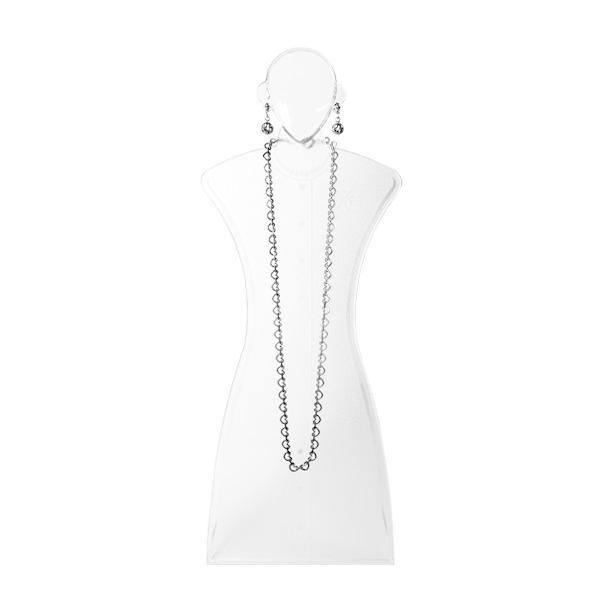 《素材》プラスチック《サイズ》◇外寸 サイズW 110mm D 75mm H 267mm《カラー》◇黒　半透明　女性のシルエットになっているピアス＆ネックレススタンドです。個性的なデザインで目を引きます。耳元にはピアス、首元はネックレスを同...