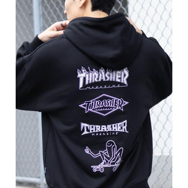 「THRASHER」から、バックロゴがかっこいいプルパーカーの登場です。カラーは、ホワイト・グレー・ブラックの3色展開です。■デザインフロントにはロゴの胸刺繍、バックにはロゴのプリントと刺繍がデザインされています。バックのデザインが特徴的な...