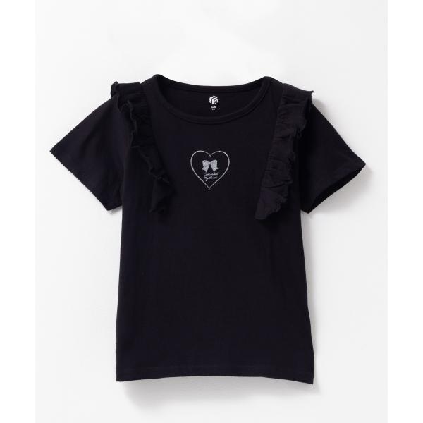 本体素材に、肌触りの良い綿100％を使用した半袖Tシャツ。カラーは、ホワイト・ブラックの2色展開です。■デザインハートプリントがアクセントになった一枚。肩のフリルラインがとってもかわいい♪■ポイントおさがりもしやすいネームタグ付きです。■コ...