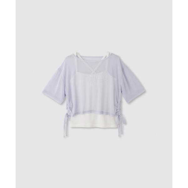 爽やかカラーのシアーTシャツとタンクトップのアンサンブル。カラーは、ミント・パープルの2色展開です。■デザイントップスの脇にあしらわれたレースアップのワンテクと、くしゅっと可愛いシャーリングデザインが最大のポイント。パッと目を惹く爽やかなカ...