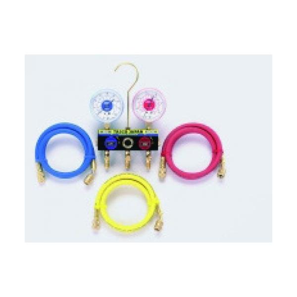 マニホールド本体　高耐圧ニードルパッキンゲージ取付ネジ…1／8 NPT　接続ポート… 1／4 フレア　サイトグラス付（TA120T-11）チャージホース　接続口径… 1／4 フレア常用圧力…5.5MPa　圧力計／連成計R22 R12 R50...