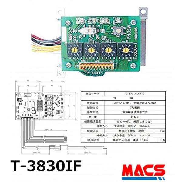 質量(g) 約40 制御方式 CPU制御 通信方式 電源搬送波重畳方式 使用環境温度(℃) 0〜40(結露不可) 外部入力 接点容量DC24V/10mA以上(解錠入力：無電圧a接点連続1点)、接点容量DC24V/1A以下(照合出力：無電圧a...