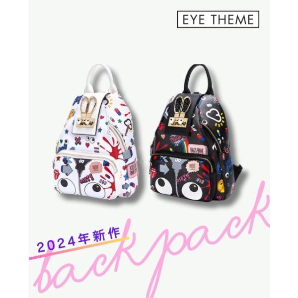 新作 EYE THEME ウサギの金具 高い収納力 レディース バックパック リュック 個性的 ユニーク おしゃれ 目玉 おもしろ アイテーマ 通学 可愛い◇品番：011733.89◇サイズ：幅 約25cm×高さ 約30cm×マチ 約15c...