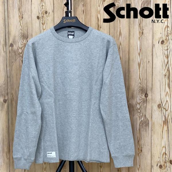 Schott/ショット/HONEYCOMB WAFFLE T-SHIRT/ハニカムワッフルロング Tシャツ！コットン100％のハニカムワッフル LS T-SHIRT。生地面の凹凸は、生地と体の間に空気の層を作り出し、体温を逃がさない効果があ...