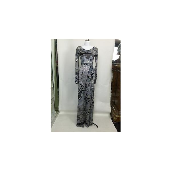 ＬＥＯＮＡＲＤ made in FRANCE素　材：シルク１００％（シルクトリコット）色　　：グレー系サイズ：３８（フランスサイズ）　　　　７〜９（日本サイズ）総　丈：約１５５cm(ウエストから下　約１２８cm）＊　後ろファスナー＊　ベルト付