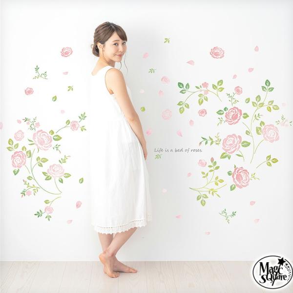 ウォールステッカー【オーロラローズ】■サイズ：30cm×135cm■素材：ポリ塩化ビニル■貼り付け場所：部屋、窓、浴室、トイレ、冷蔵庫、キッチン、天井、スタジオ、鏡等、平らな場所なら場所を選ばず貼ることができます。■使用不可：珪藻土・漆喰・...