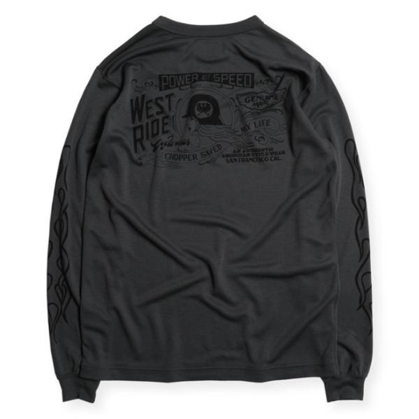 ウエストライド WEST RIDE 25SS POWER DRY LONG TEE-2: POWER AND SPEED GRY「夏に涼しい」というメリットをより効果的に実感する長袖タイプ。日焼け防止や風よけという長袖の利点を不快感なく着用...