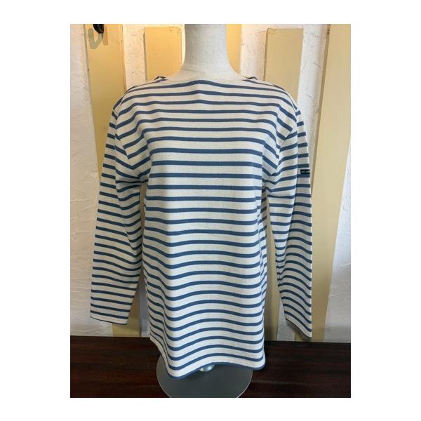 SAINT JAMES(セントジェームス)　OUESSANT ECRU/MACADAM (生成り×スモークブルー)