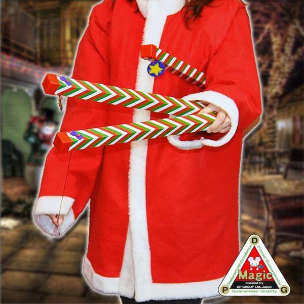 クリスマスカラーのステッキ3本と、紐の先端には星・サンタ・ツリーのエムブレム3種類が！【クリスマス】【組立】【祭】