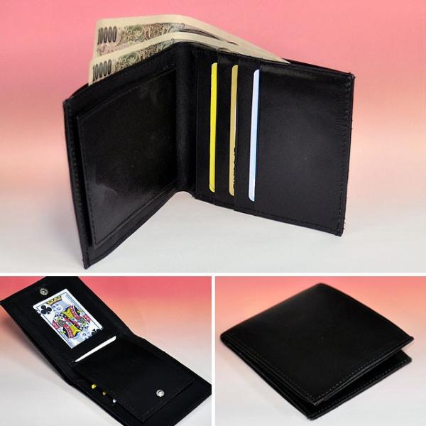 サイフに挟んだ白紙が紙幣に変化する？奇跡のサイフ！（本革製の２つ折りタイプ）