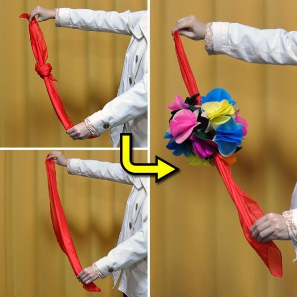 大型シルクを結ぶと、すぐに結び目が解けてしまう？さらにシルクの中程に花束「楠玉」が出現！【花】【春】