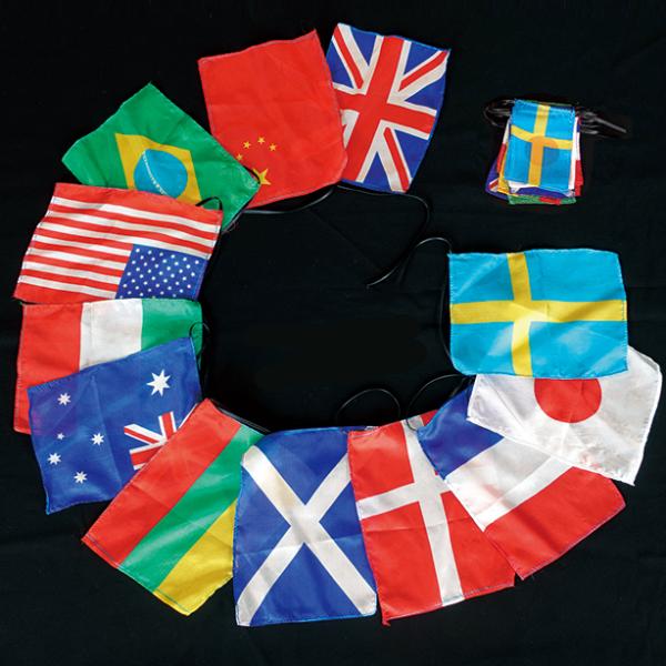 最高品質のレギュラーサイズ（1枚が約170×130ｍｍ）の万国旗、特上品です。（12カ国セット）