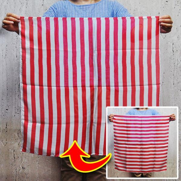 紅白の縞模様のシルク（約60cm角）が縦（タテ）縞から一瞬で横（ヨコ）縞に変わる？【キッズ】