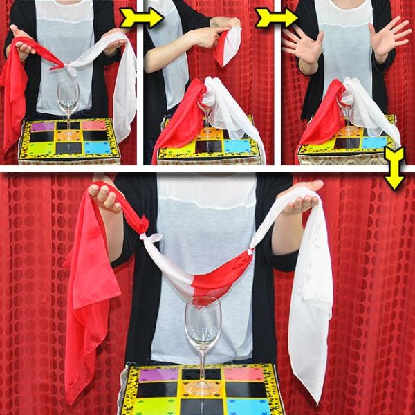 消えた紅白シルクが、2枚のシルクの間に出現する！お祝いの席でも、ぜひどうぞ。【結婚式】